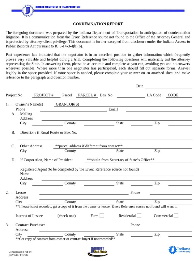 Condemnation Report - IN.gov Doc Template | pdfFiller