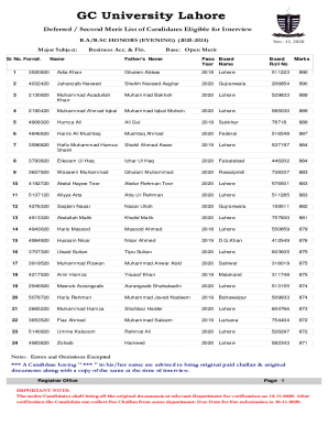 Fillable Online gcu edu Government College University Gcu Lahore Merit ...