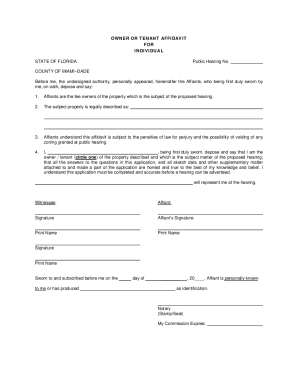 Fillable Online OWNER OR TENANT AFFIDAVIT FOR INDIVIDUAL STATE OF ...