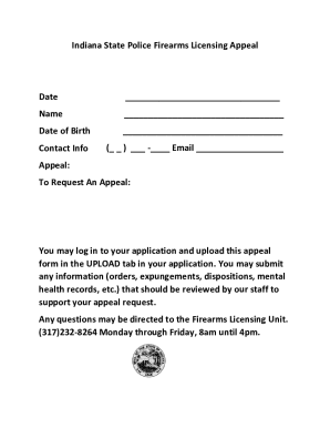 Fillable Online Indiana State Police Firearms Licensing Appeal Request ...