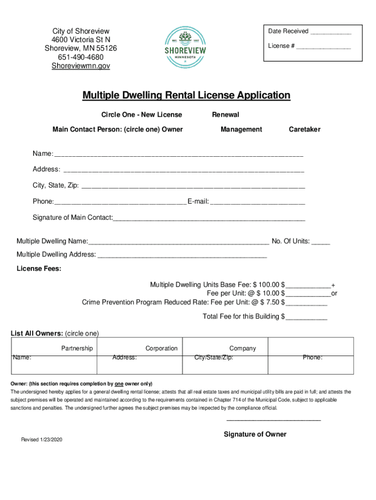 Fillable Online Multiple Dwelling Rental License Application ...