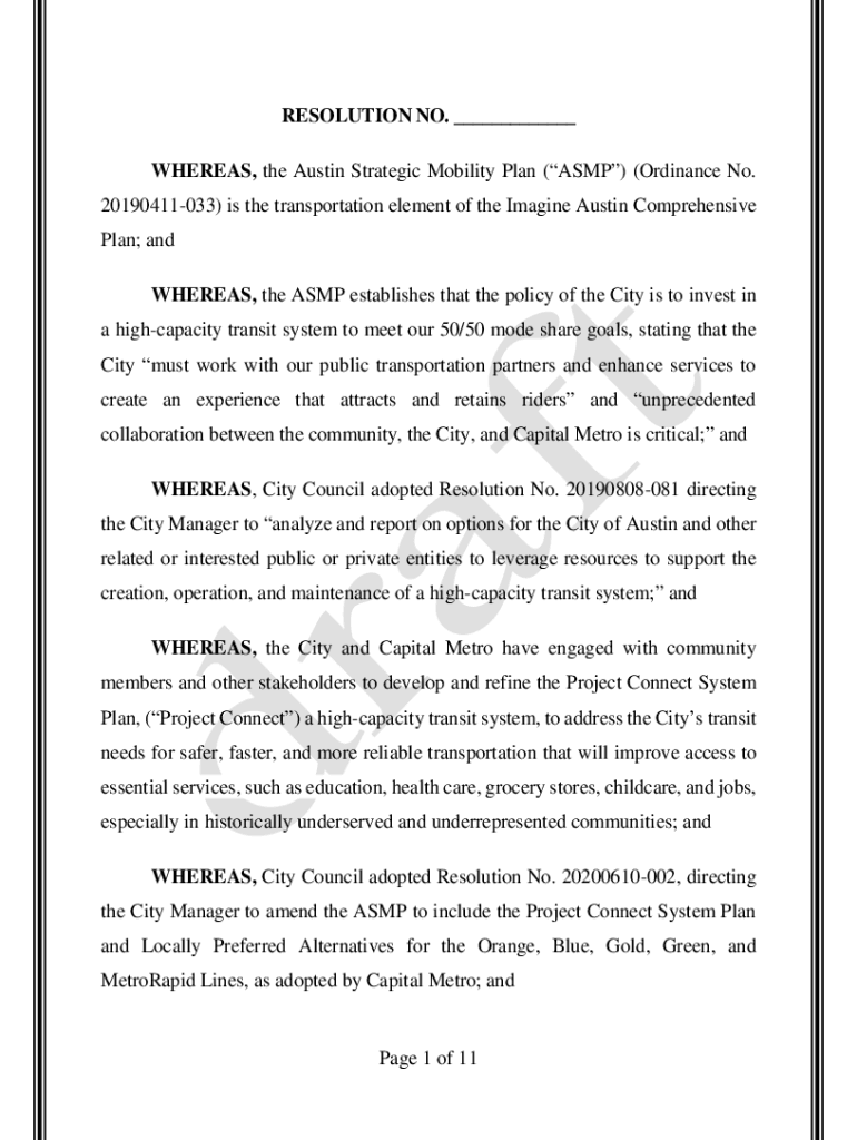 Fillable Online WHEREAS, the Austin Strategic Mobility Plan (ASMP ...