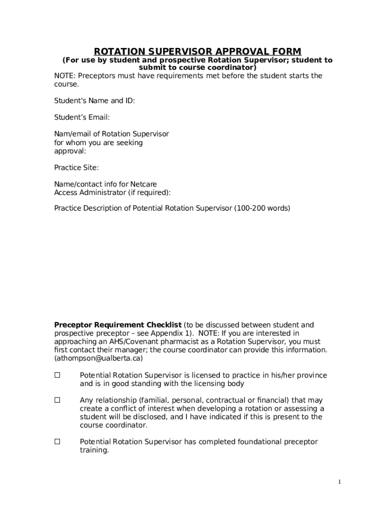 rotation supervisor approval Doc Template | pdfFiller