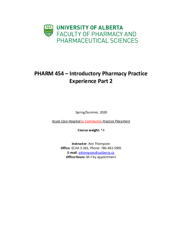 Fillable Online PHARM 454 Introductory Pharmacy Practice Experience Part 2 Fax Email Print ...
