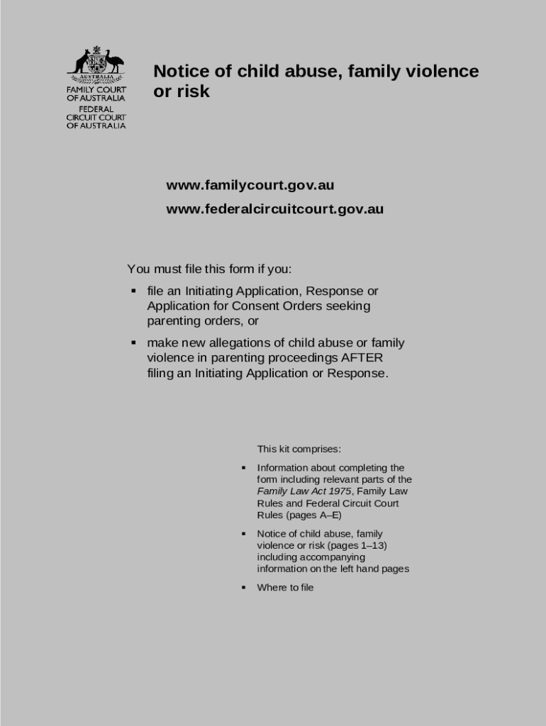 Notice of child abuse, family violence and risk Doc Template | pdfFiller
