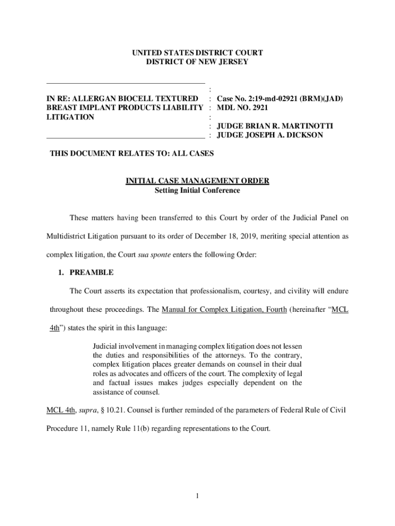 Fillable Online IN RE: ALLERGAN BIOCELL TEXTURED BREAST IMPLANT ...