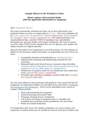 Sample Return to the Workplace Letter Doc Template | pdfFiller