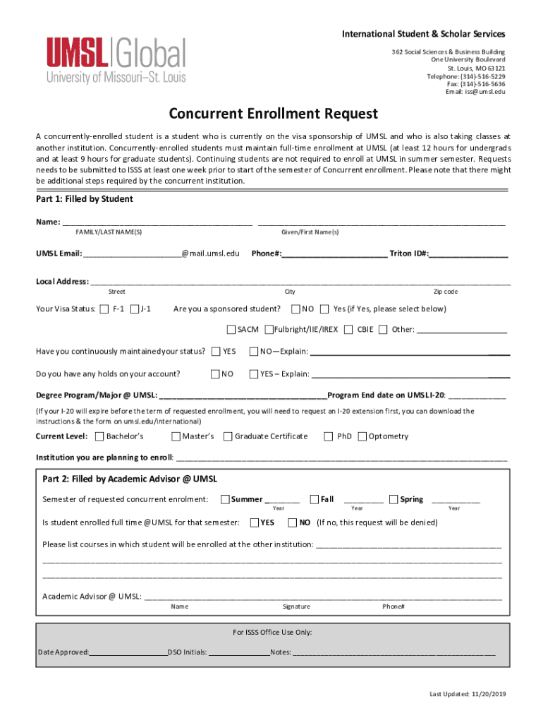 Fillable Online Concurrent Enrollment Request - University of MissouriSt ... Fax Email Print ...