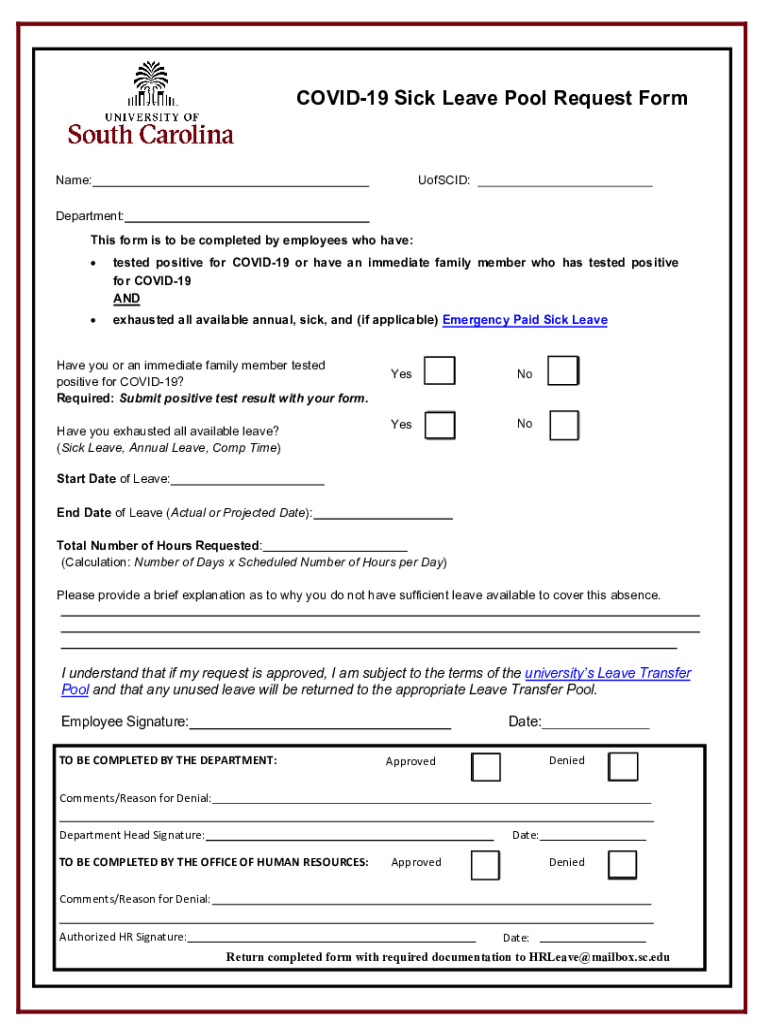 Fillable Online COVID-19 Sick Leave Pool Request Form Fax Email Print ...