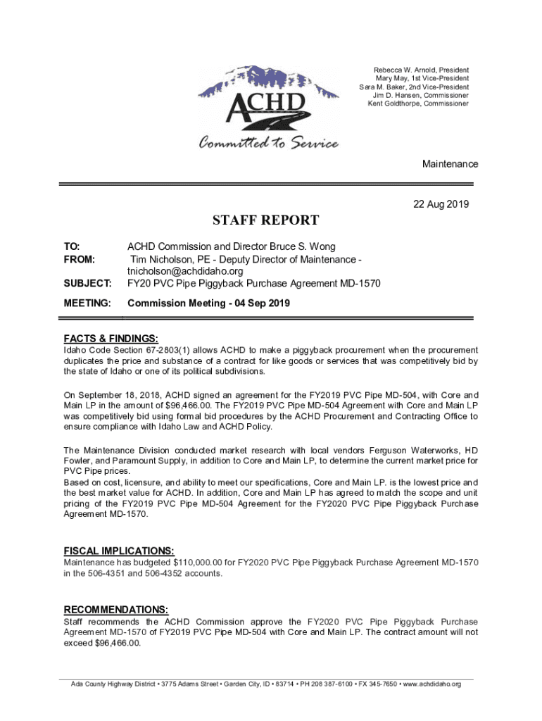 Fillable Online FY20 PVC Pipe Piggyback Purchase Agreement MD-1570 Fax ...