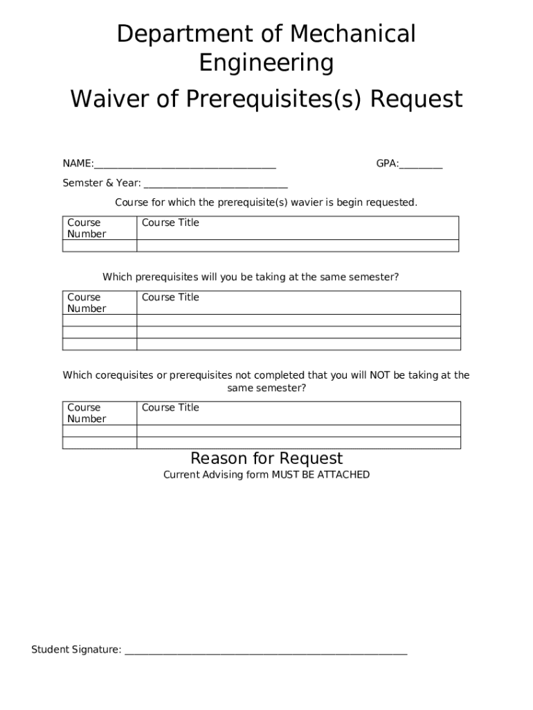 Department Mechanical Engineering Waiver of Request Doc Template ...