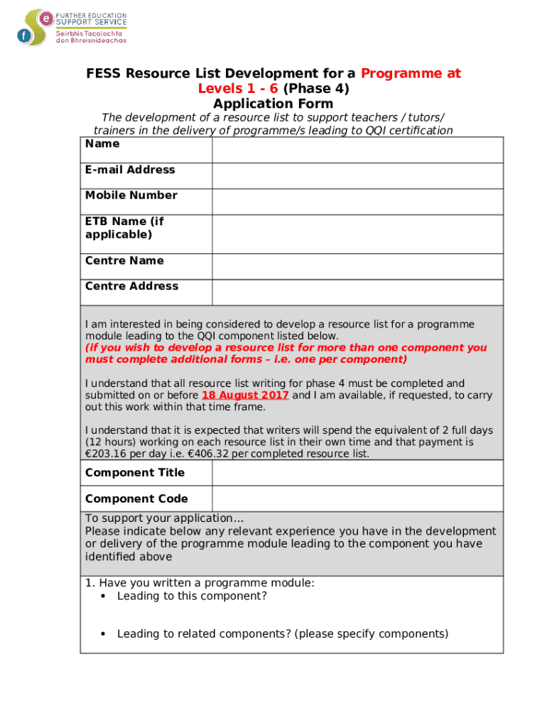 FESS Resource List Development for a Programme at Levels 1 - 6 (Phase 4 ...