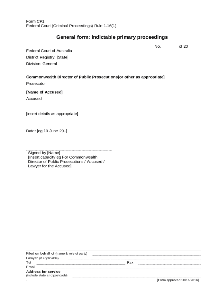 CP1 - General : indictable primary proceedings Doc Template | pdfFiller