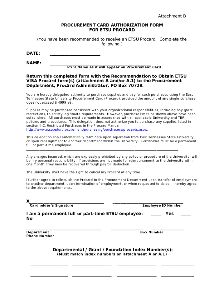 PROCUREMENT CARD AUTHORIZATION - East Tennessee State ... Doc Template ...
