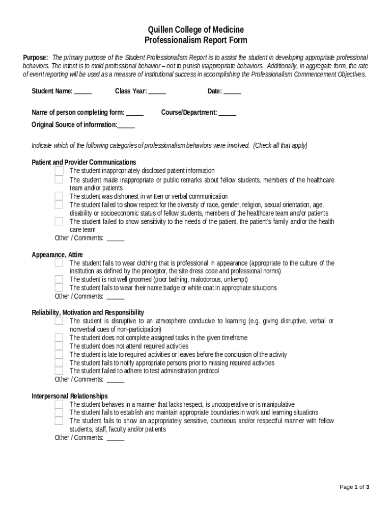 Professionalism Report Doc Template | pdfFiller
