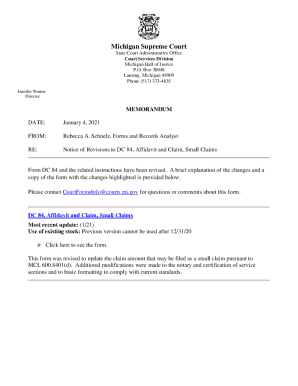 Fillable Online courts michigan Notice of Revisions to DC 84 and ...