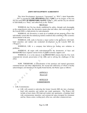 Fillable Online Page 1 of 8 JOINT DEVELOPMENT AGREEMENT This Joint ... Fax Email Print - pdfFiller