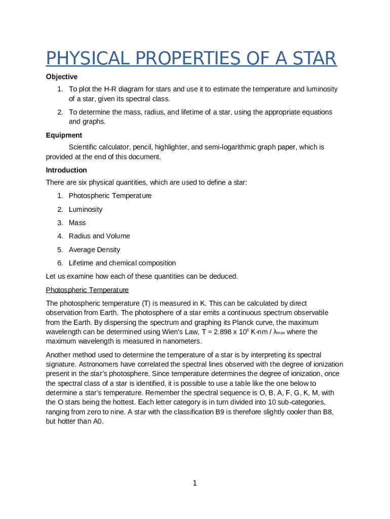 Lab 3.docx - PHYSICAL PROPERTIES OF A STAR Objective 1 To ... Doc ...