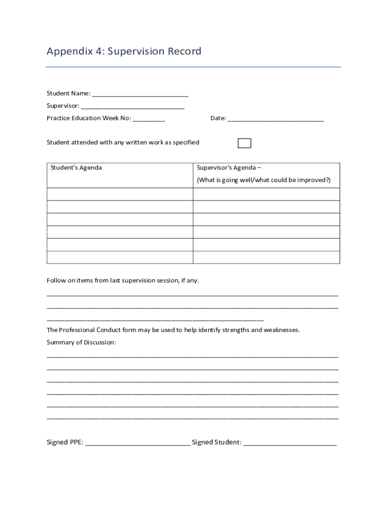 Fillable Online Appendix 4: Supervision Record Fax Email Print - pdfFiller