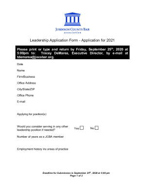 Fillable Online Leadership Application Form - Application for 2021 Fax ...