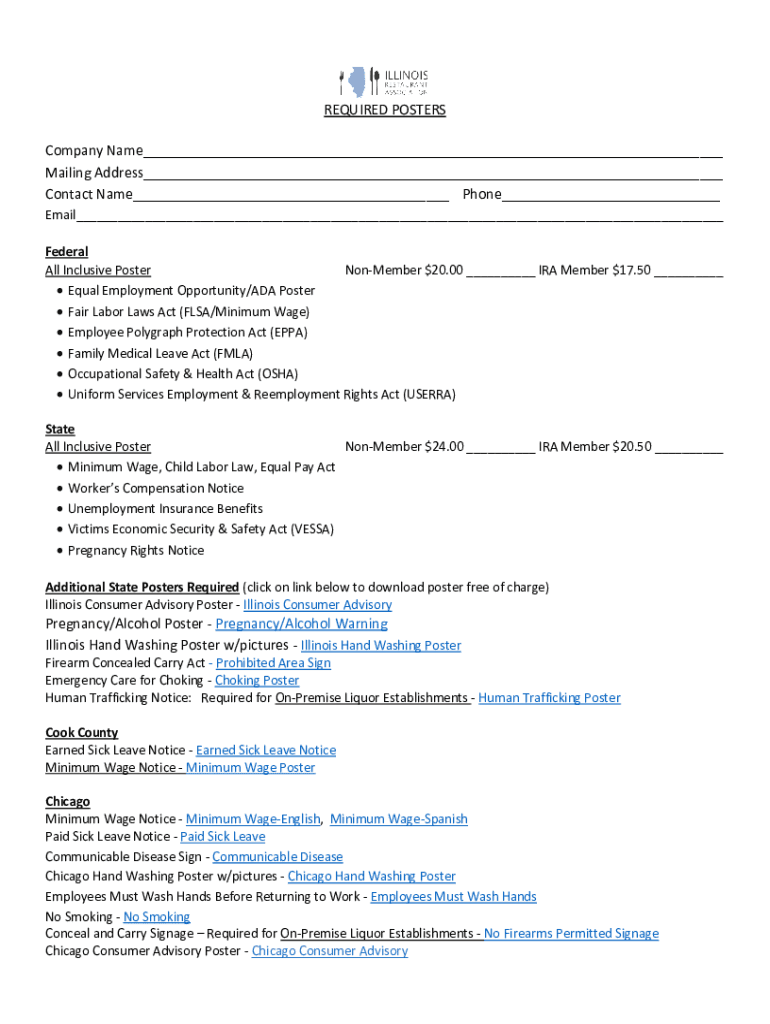 Fillable Online REQUIRED POSTERS Company Name Mailing Address Contact ...