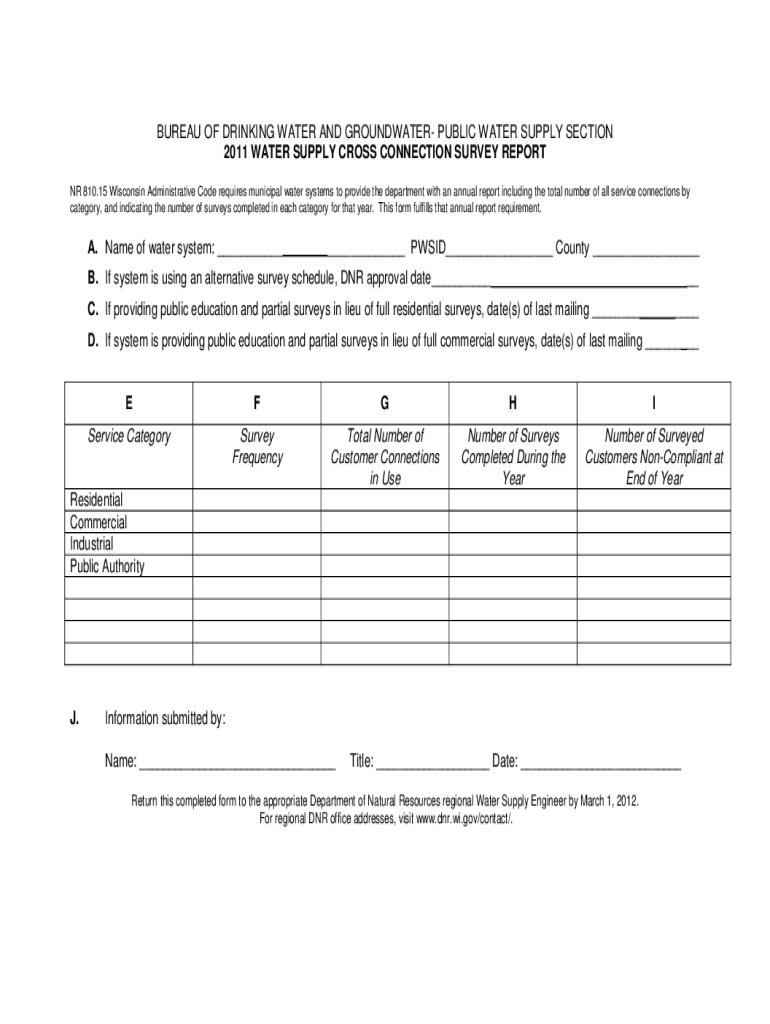 Fillable Online 2011 WATER SUPPLY CROSS CONNECTION SURVEY REPORT B. C ...