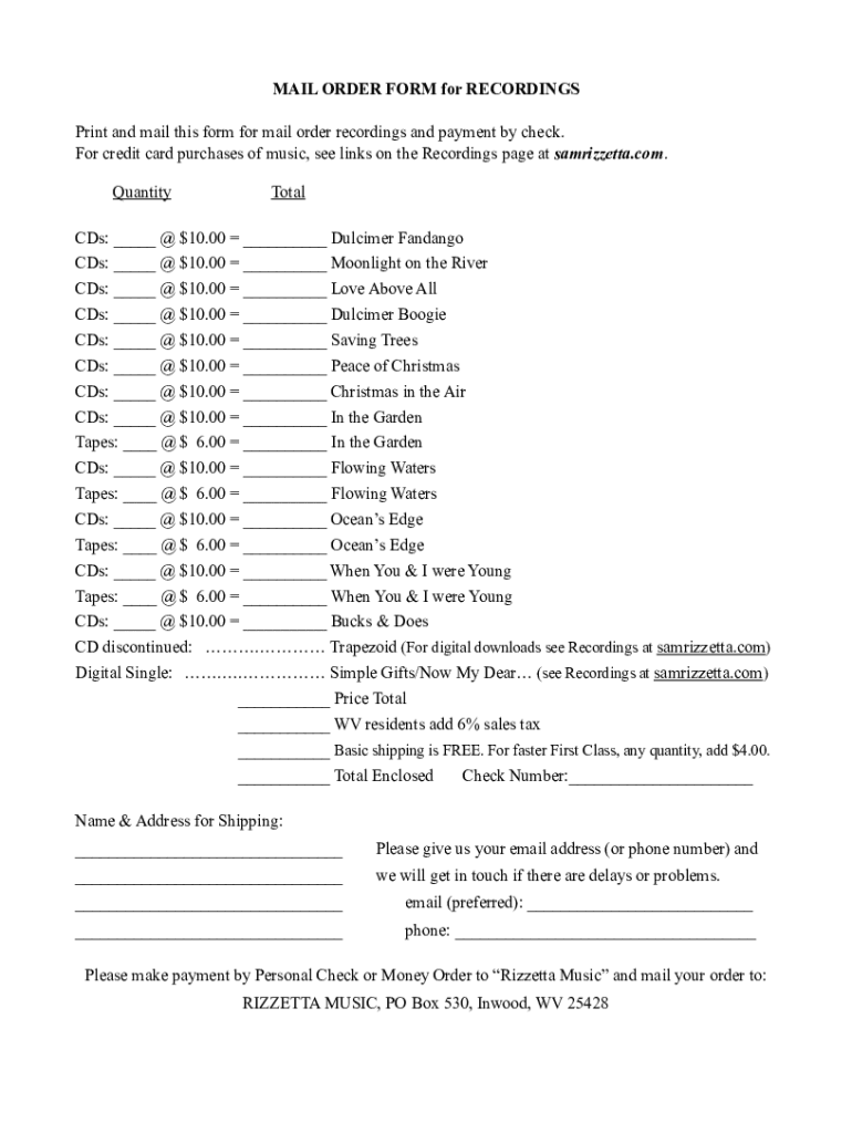 Fillable Online Order Form CDs 2020 Fax Email Print - pdfFiller