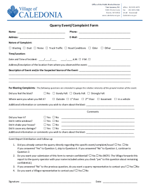 Fillable Online Quarry Event/Complaint Form Fax Email Print - pdfFiller