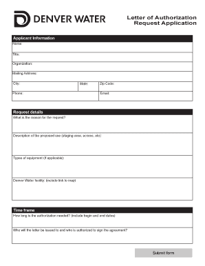 Fillable Online denverwater Letter of Authorization Request Application ...