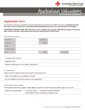 Fillable Online redcross org Application form - Australian Red Cross ...