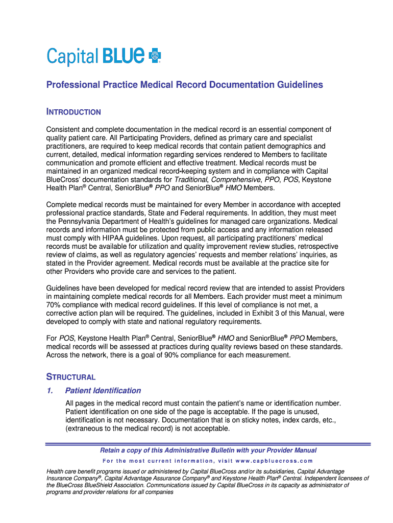 Fillable Online Professional Practice Medical Record Documentation ...