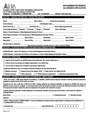 Fillable Online acera NON-MEMBER RETIREMENT ALLOWANCE APPLICATION Fax ...