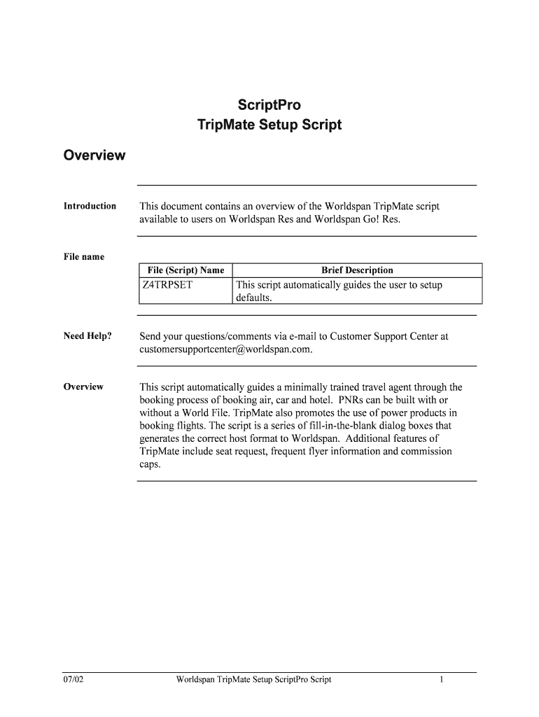 Fillable Online ScriptPro TripMate Setup Script Overview - Global ...