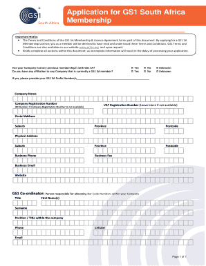 Fillable Online gs1za GS1 Membership Application form 2014 Fax Email ...