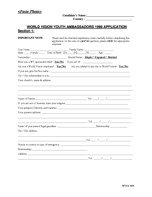 Fillable Online worldvision Paste Photo - worldvision Fax Email Print ...