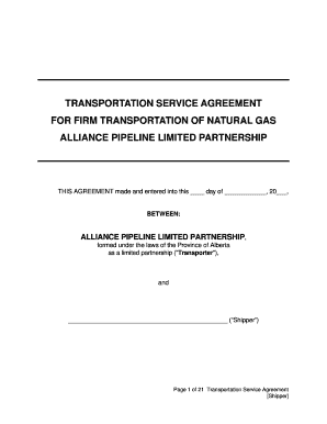 Fillable Online Firm Transportation Service Agreement - Alliance ...