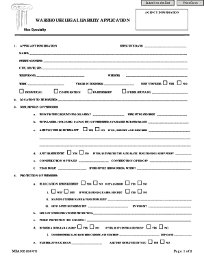 Fillable Online WAREHOUSE LEGAL LIABILITY APPLICATION - Amfed Fax Email ...