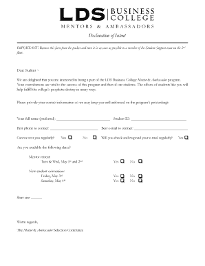 Fillable Online ldsbc Declaration of Intent - LDS Business College ...