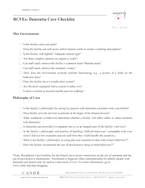 Fillable Online RCFEs: Dementia Care Checklist Fax Email Print - pdfFiller