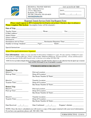 Fillable Online Regional Transit Service Field Trip Request Form - RTS ...