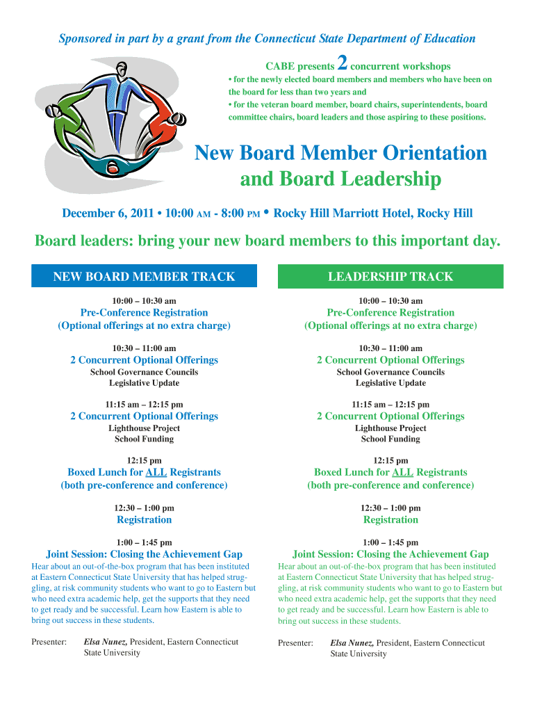 Fillable Online cabe 2011 New Board member Orientation and Board ...