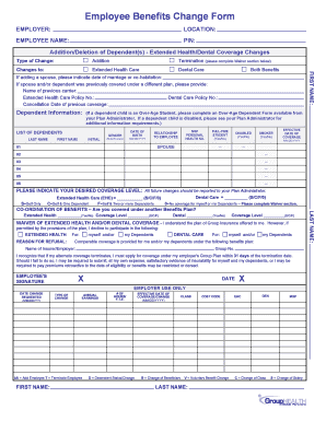 Fillable Online Employee Benefits Change Form GHGP - English pg1 Fax ...