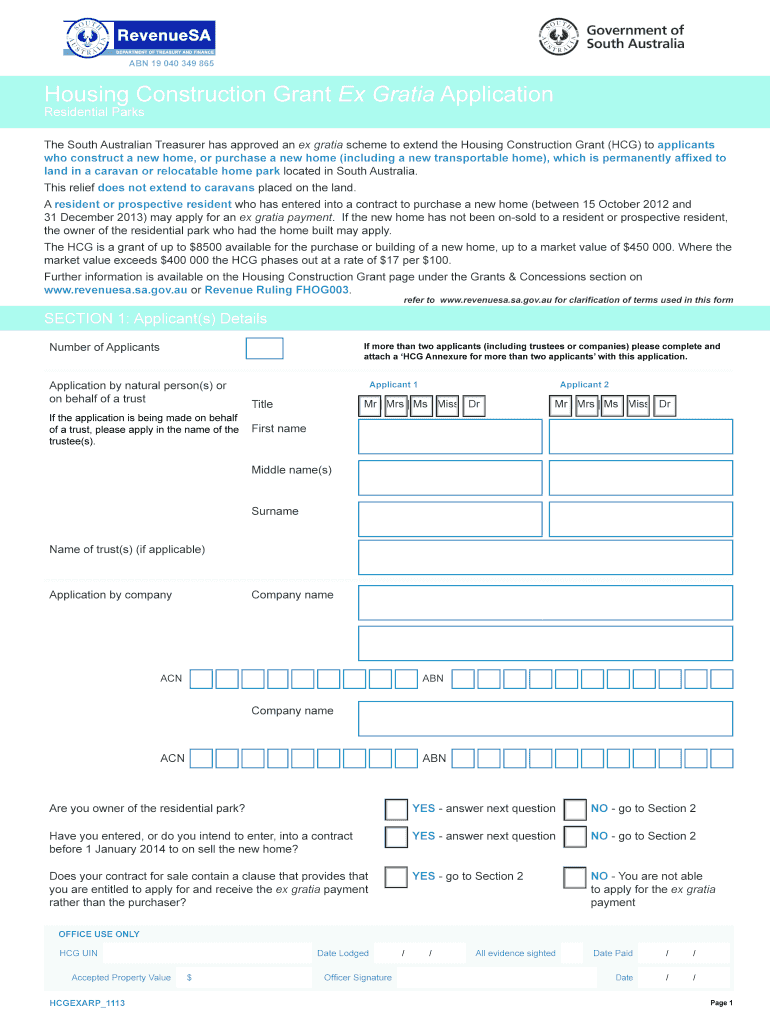 Fillable Online revenuesa clients squiz Housing Construction Grant Ex ...