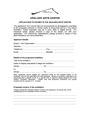 Fillable Online nt-ams clients squiz Araluen Arts Centre Exhibition Application Form ...