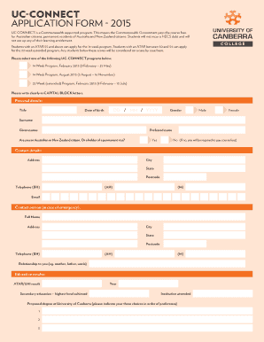 Fillable Online uoc-web01 squiz UC-CONNECT APPLICATION FORM - 2015 - University of Canberra ...