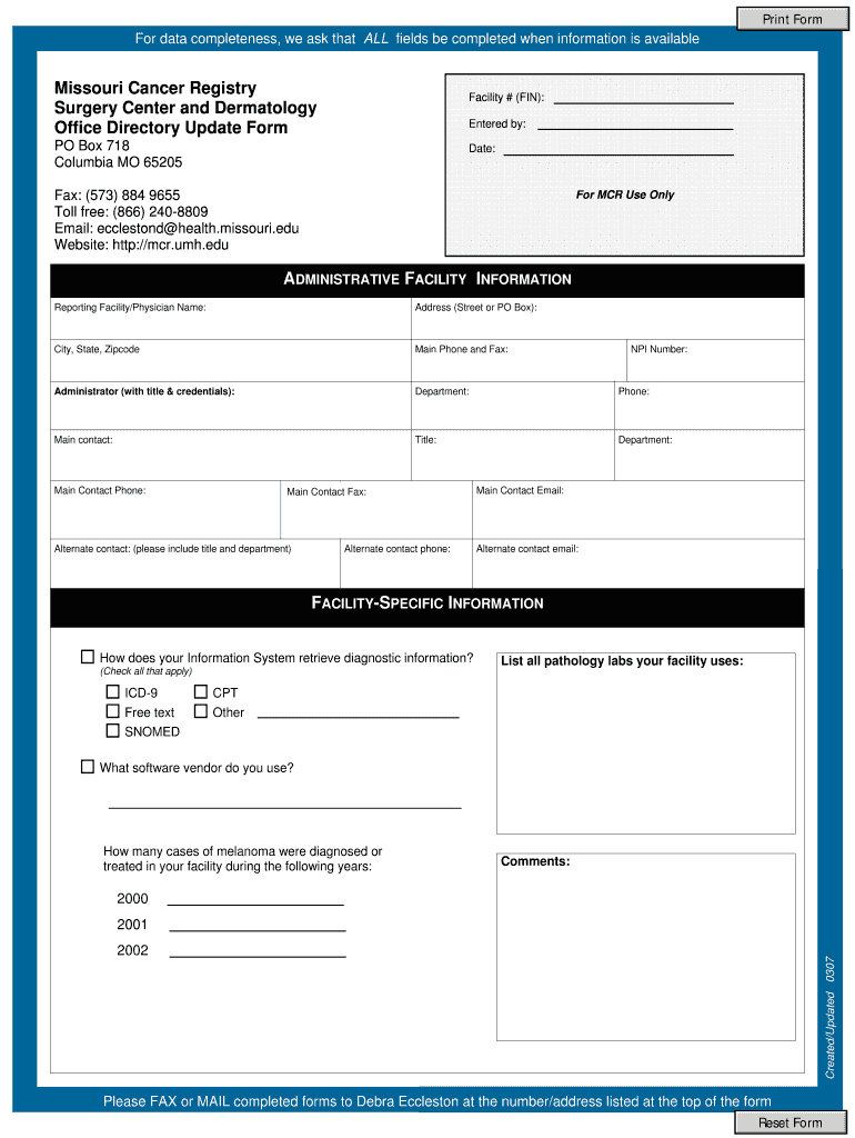 Fillable Online mcr umh Update form for surg ctrs and derm.pub ...