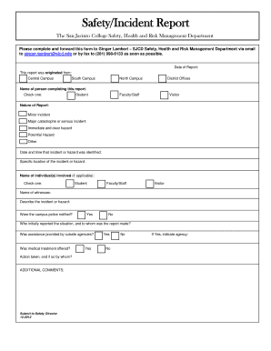 Fillable Online sanjac Safety/Incident Report form - San Jacinto ...