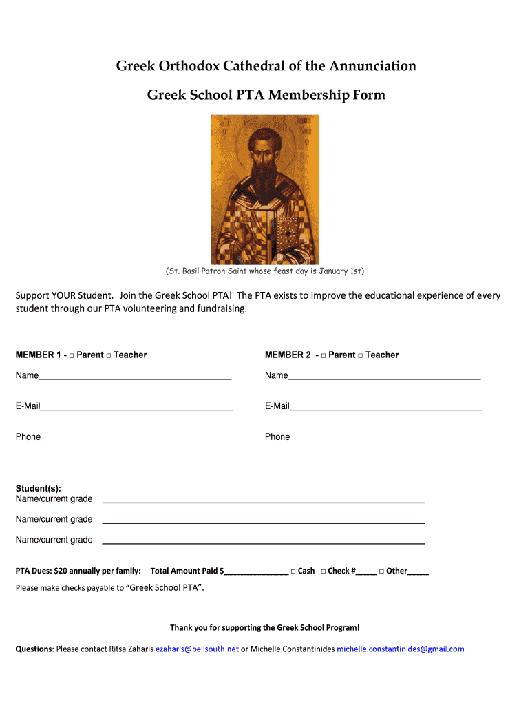 Fillable Online atlgoc Greek School PTA Registration Form - the Greek ...