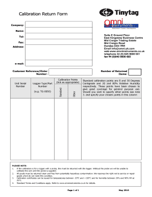 Fillable Online Calibration Return Form - Omni Instruments Fax Email ...
