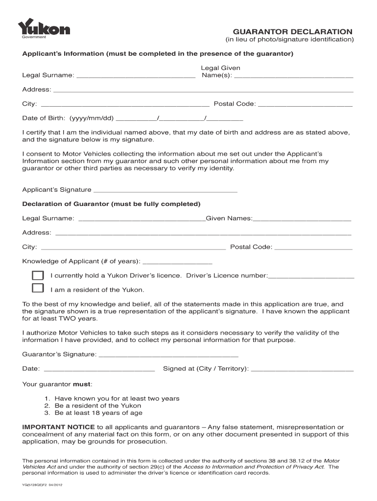 Fillable Online GUARANTOR DECLARATION Fax Email Print - pdfFiller